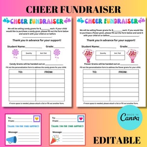Cheer Fundraiser Candy Gram Printable Editable, Flower Gram Fundraiser ...
