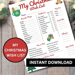 My Christmas Wish List, Adult Christmas Wish List, Secret Santa Wish ...