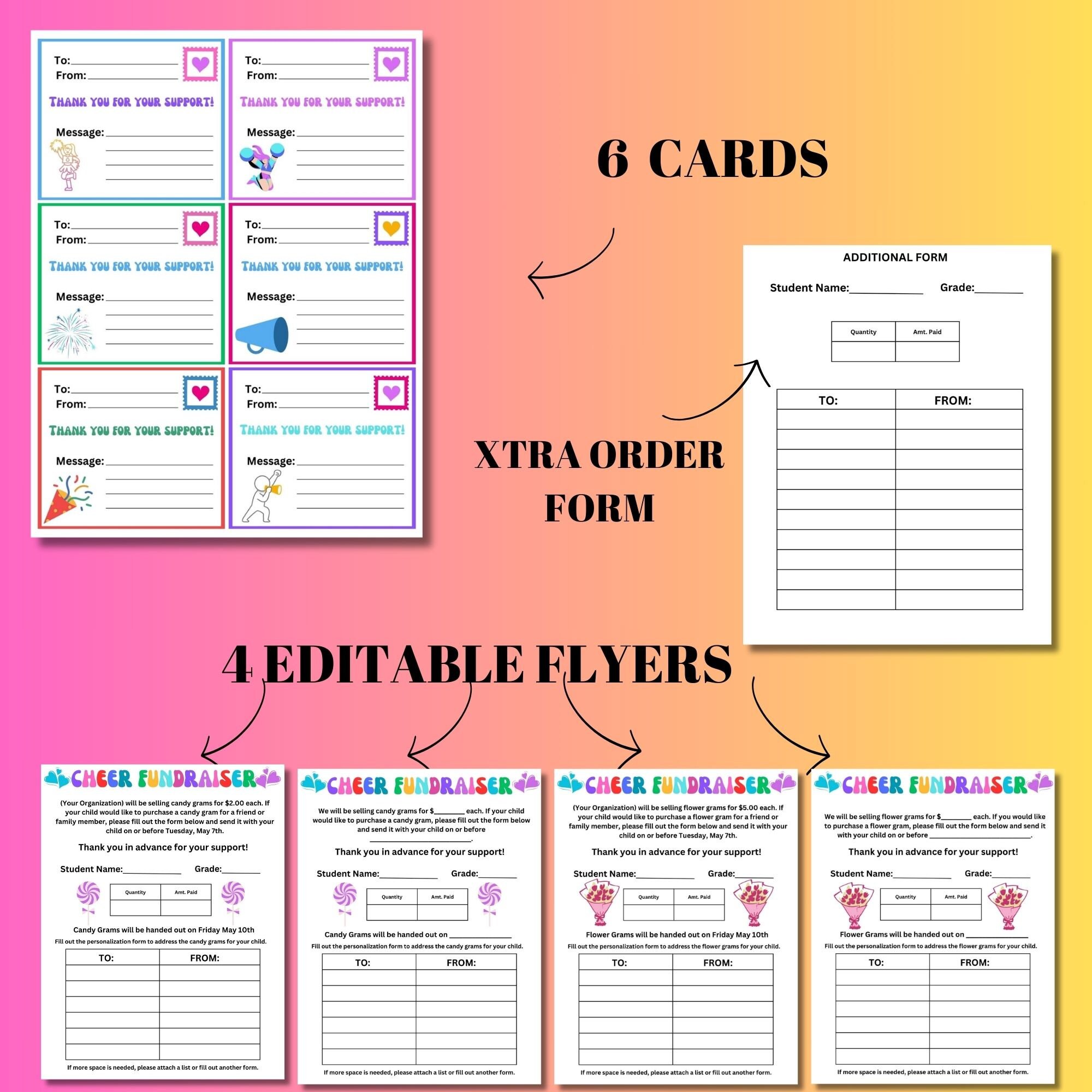 Cheer Fundraiser Candy Gram & Flower Gram Template (printable Editable ...