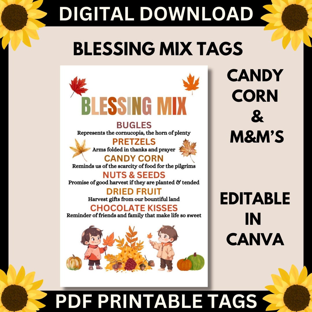 Blessings Mix Cards Editable, Thanksgiving Treat Tags, Christmas ...
