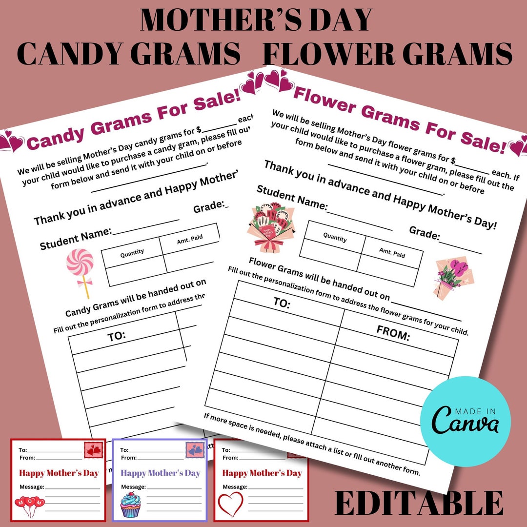 Editable Mother's Day Candy Gram: School Fundraiser Template (digital ...