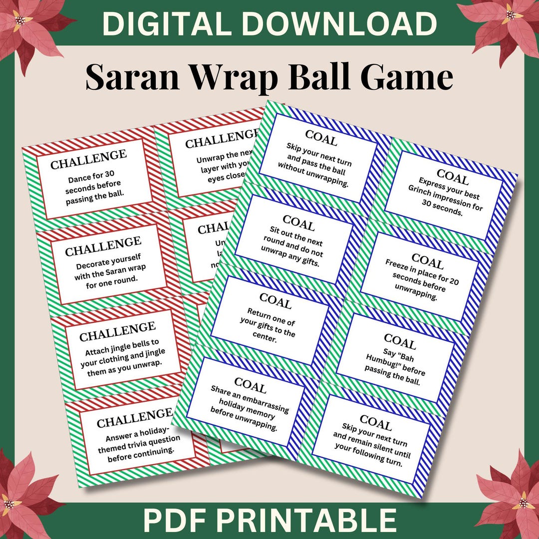 Christmas Saran Wrap Ball Game Cards: Printable Family Game (digital ...