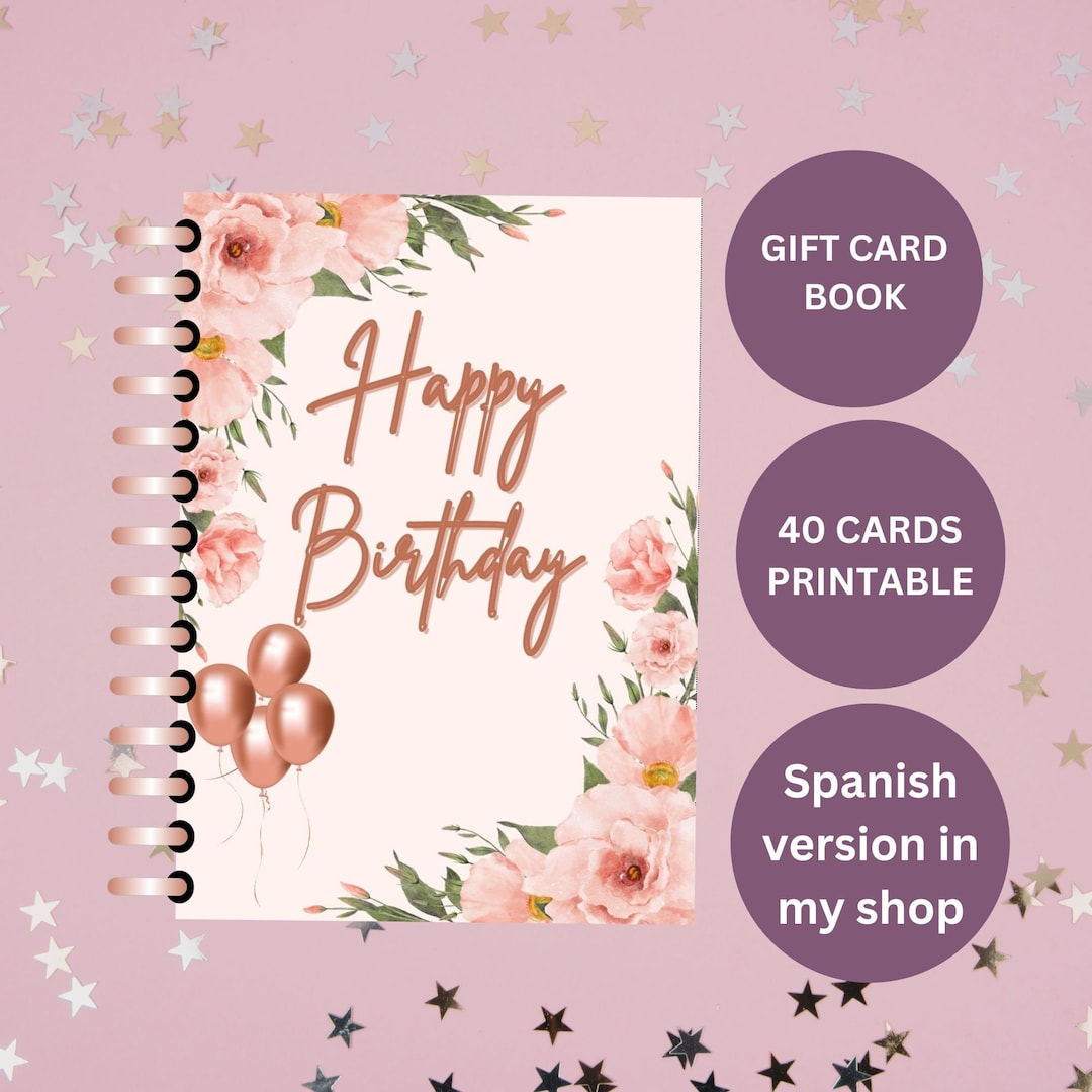Printable Birthday Gift Card Book: Floral Design, 40 Pages (PDF) - Etsy