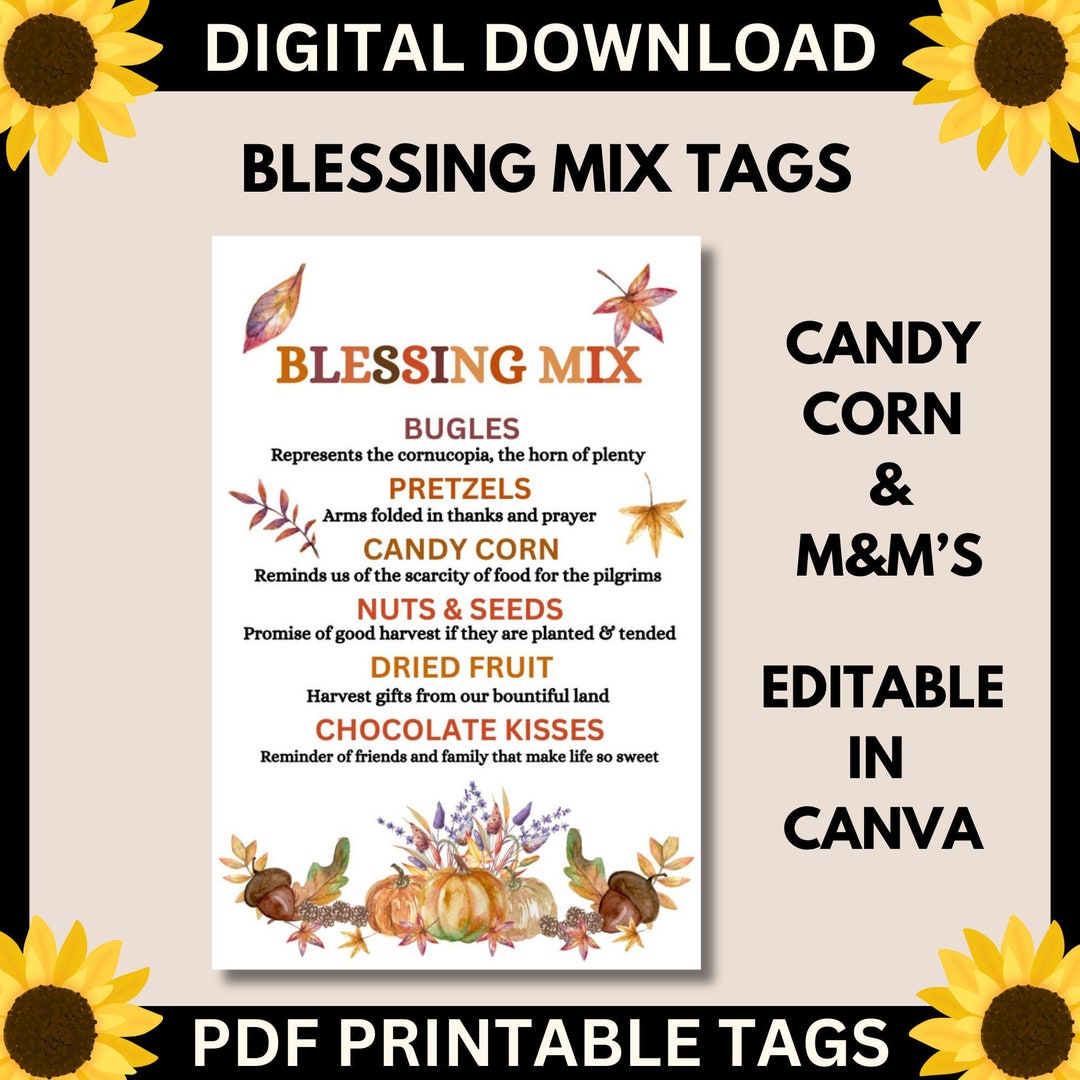 Blessing Mix Tags: Thanksgiving & Christmas Treat Cards (editable Canva ...
