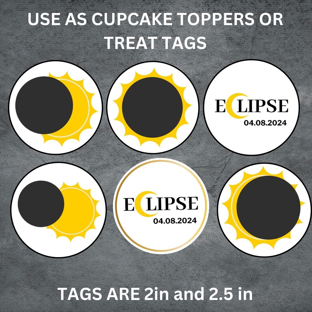 Solar Eclipse 2024 Printable Party Supplies Gift Tags, Total Lunar ...