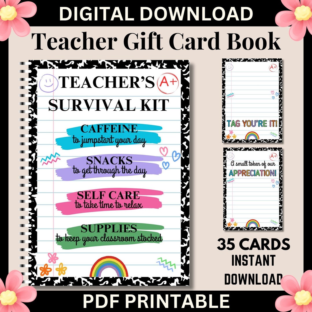 Teacher Survival Kit, Printable Teacher Gift Card Book, Teacher ...