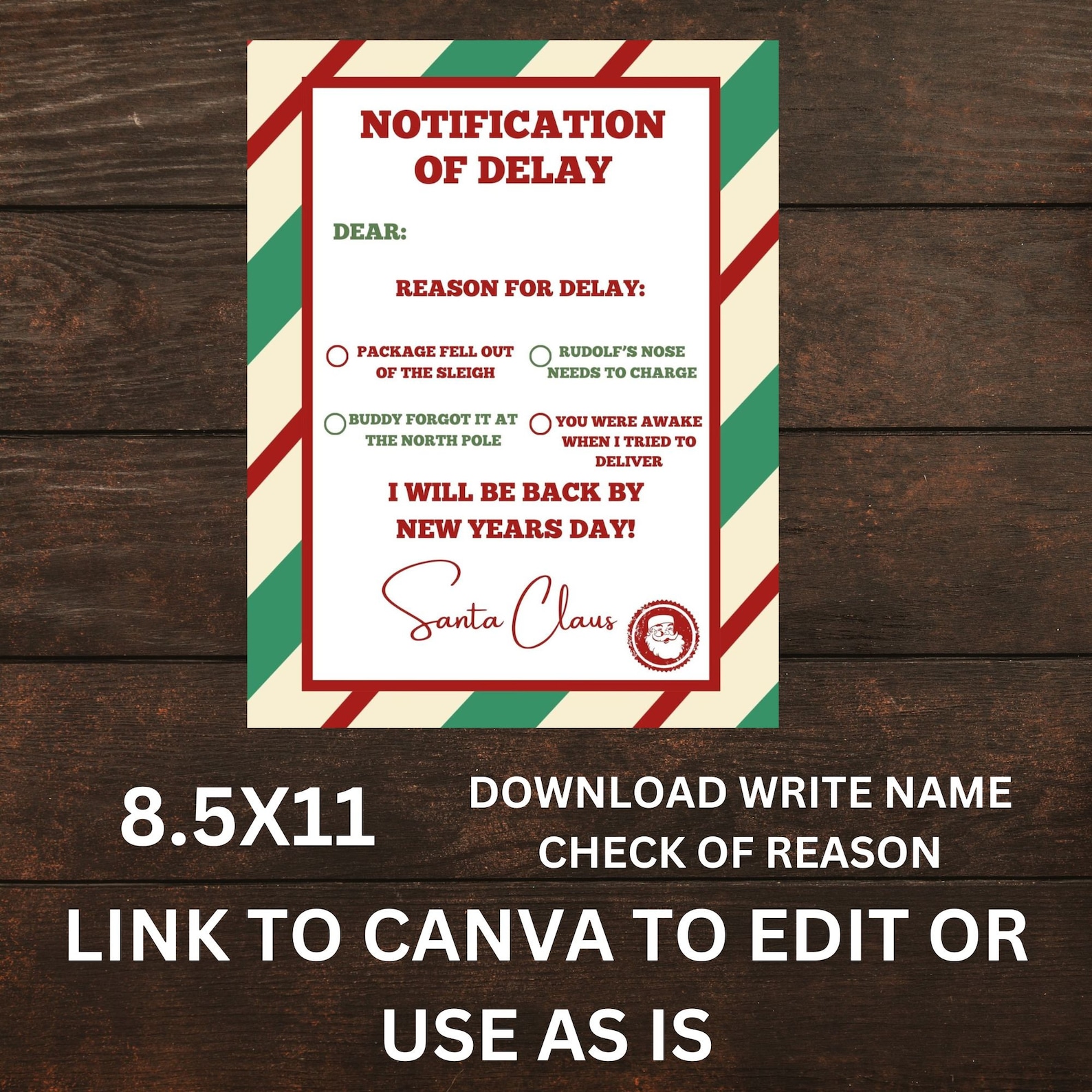 Late Gift From Santa, Delayed Christmas Gift Notice, Missing Christmas ...