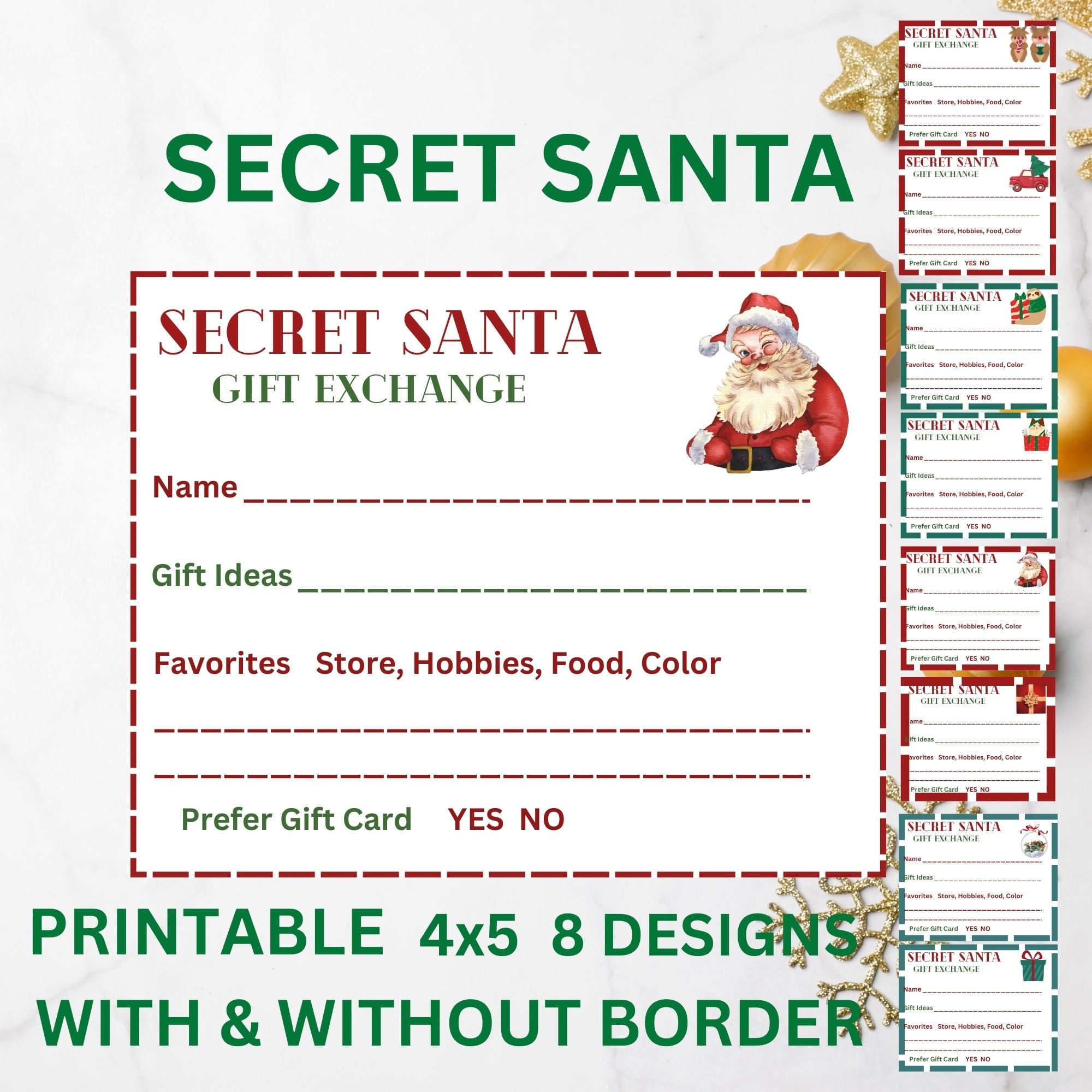 Secret Santa Gift Exchange Cards: Printable Christmas Questionnaire ...