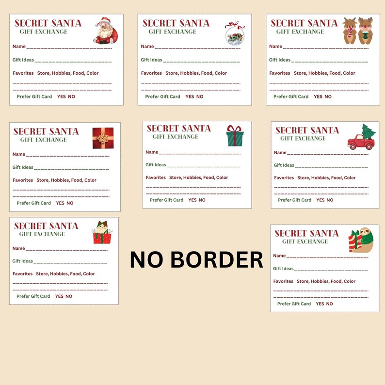 Secret Santa Gift Exchange Cards: Printable Christmas Questionnaire ...