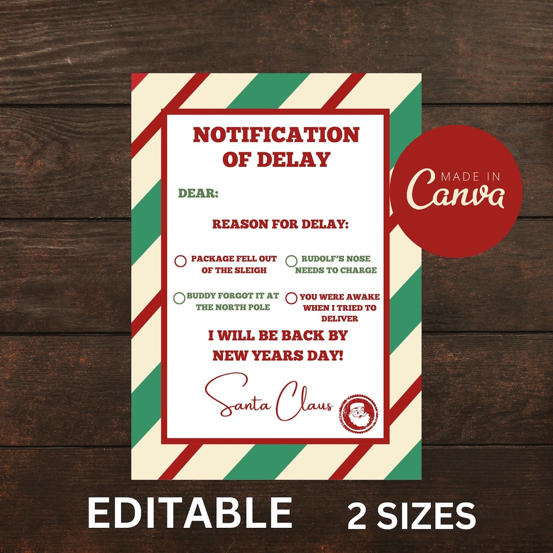 Late Gift From Santa, Delayed Christmas Gift Notice, Missing Christmas ...