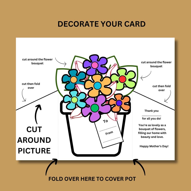 Printable Mother's Day Coloring Card Craft, DIY Card, Instant Download ...