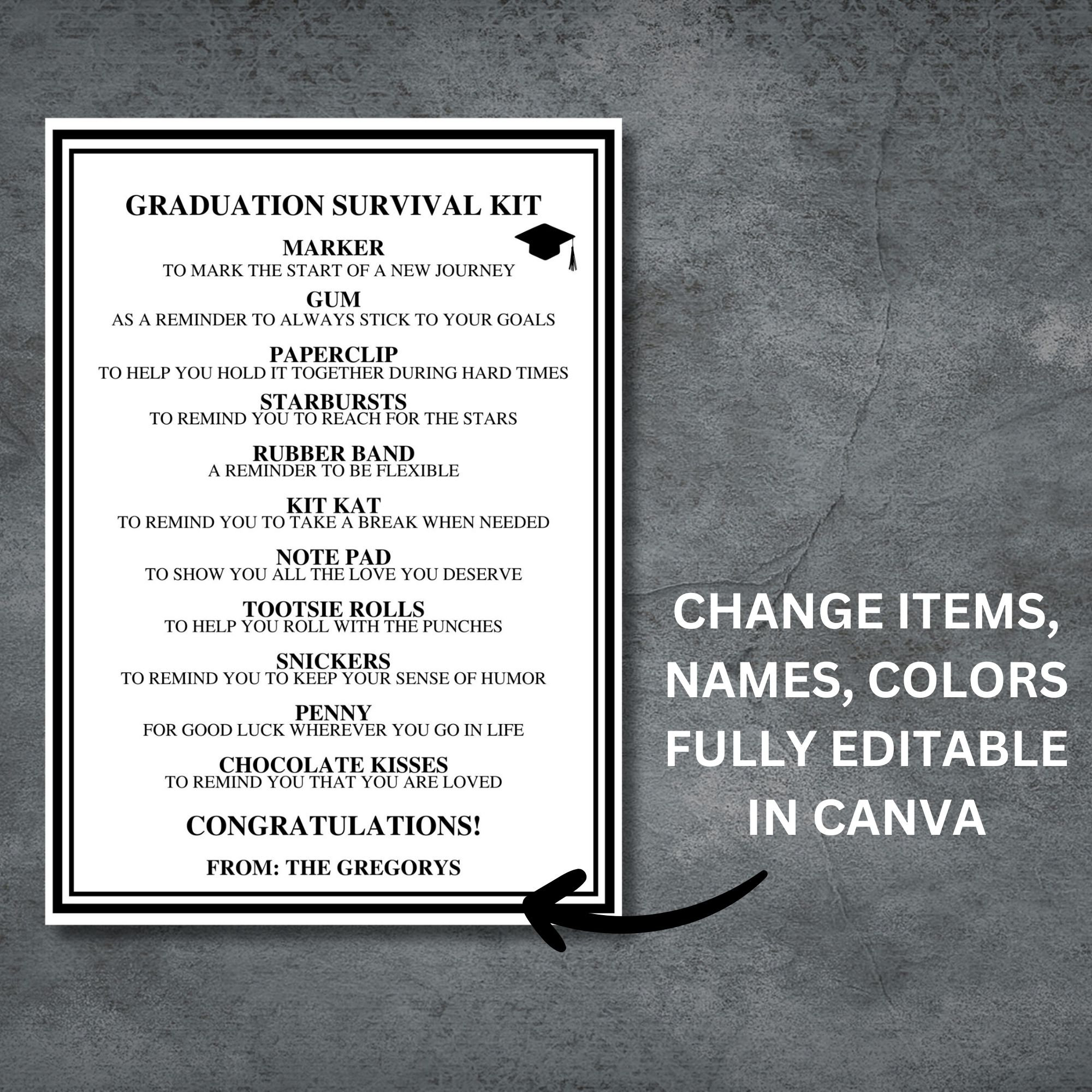 Graduation Survival Kit, Gift Tags Editable, Graduation Party Favors ...