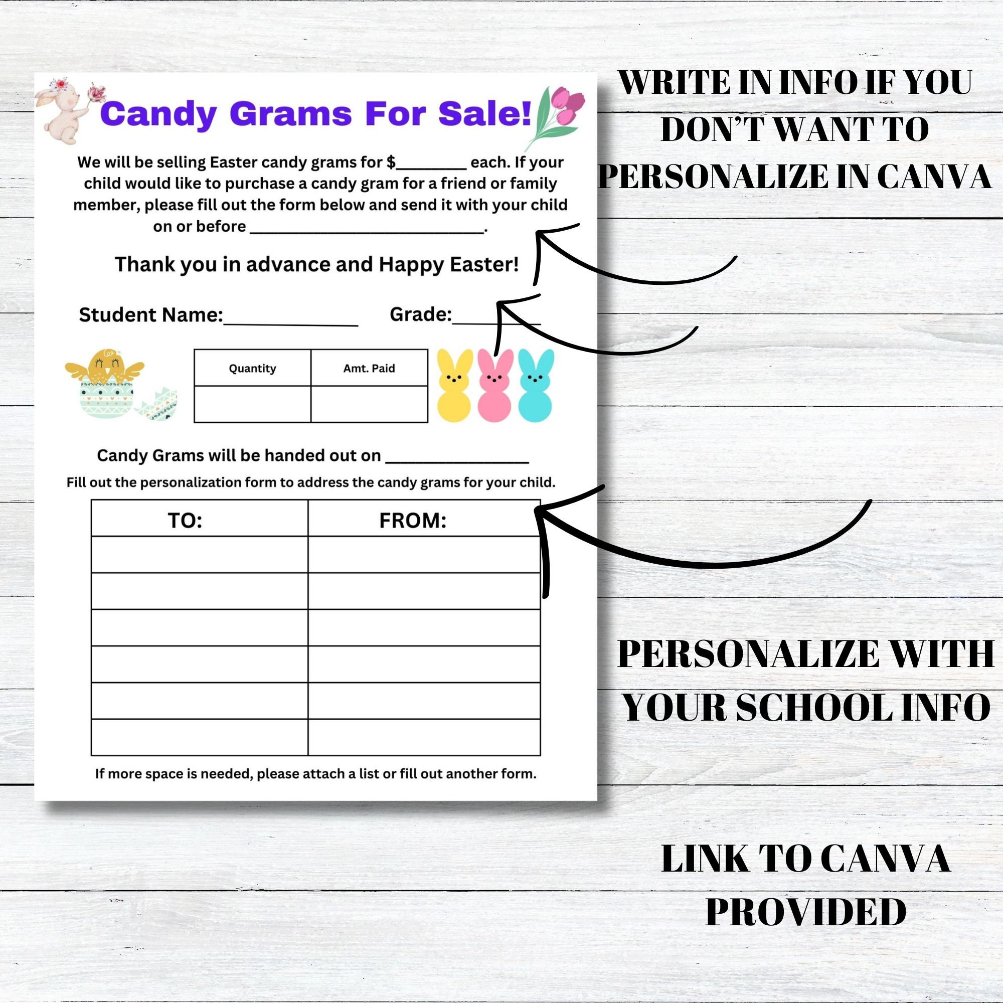 Editable Easter Candy Gram Printable, Lollipop Candy Gram for ...