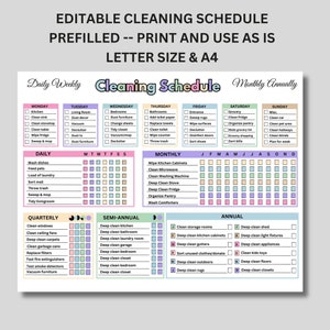 Cleaning Schedule , ADHD Printable Cleaning Checklist, Editable Chore ...