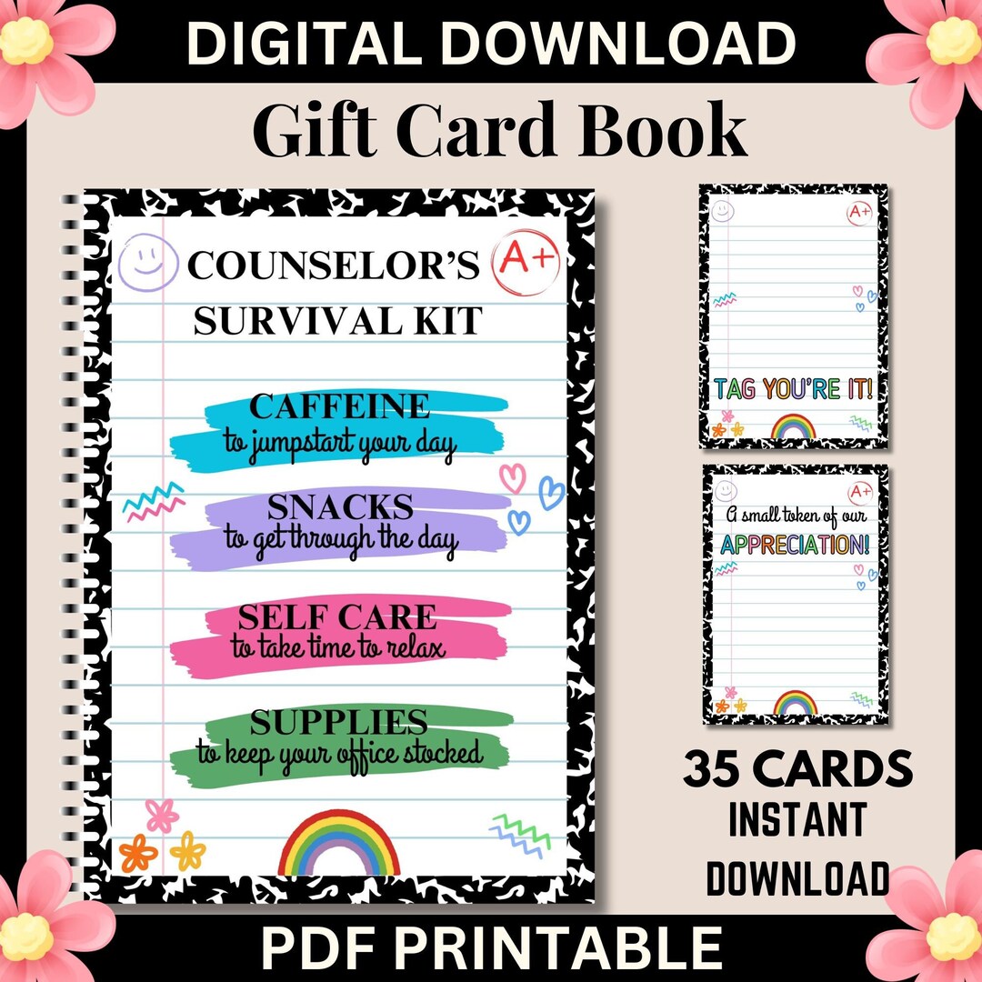 Printable Gift Card Book, Counselor Survival Kit, Appreciation Gift ...