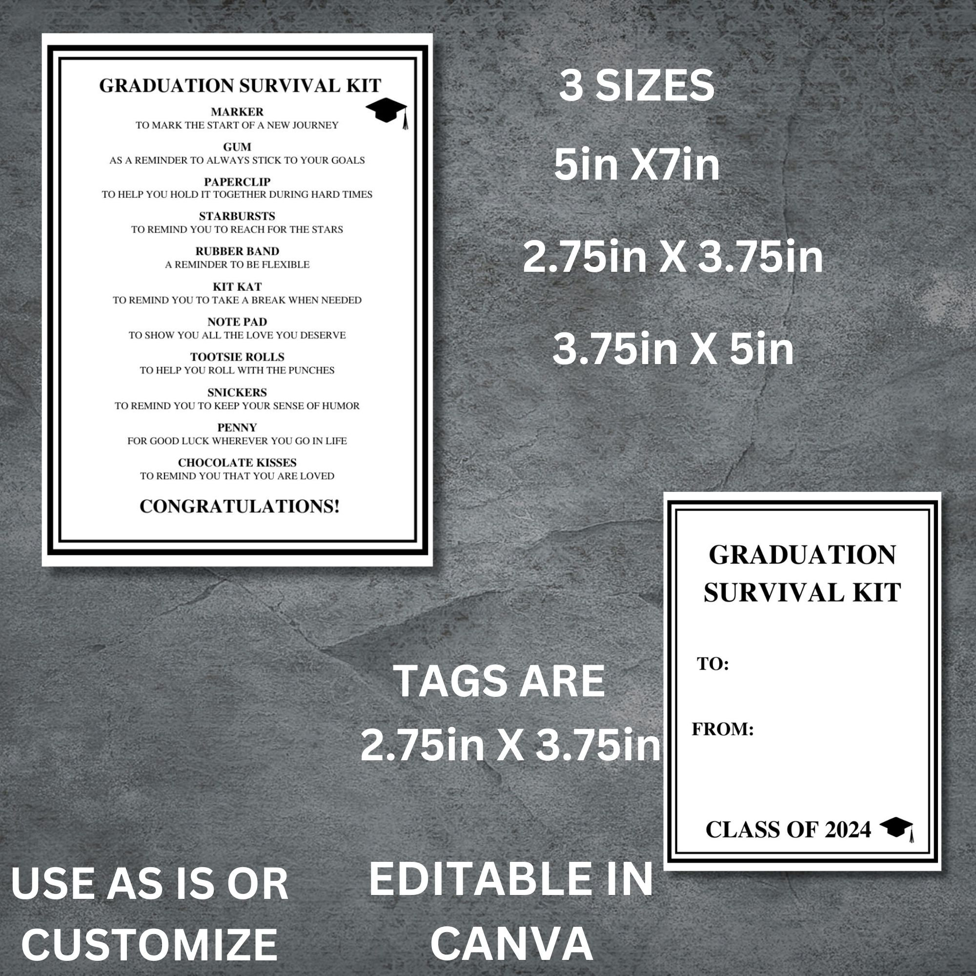 Graduation Survival Kit, Gift Tags Editable, Graduation Party Favors ...