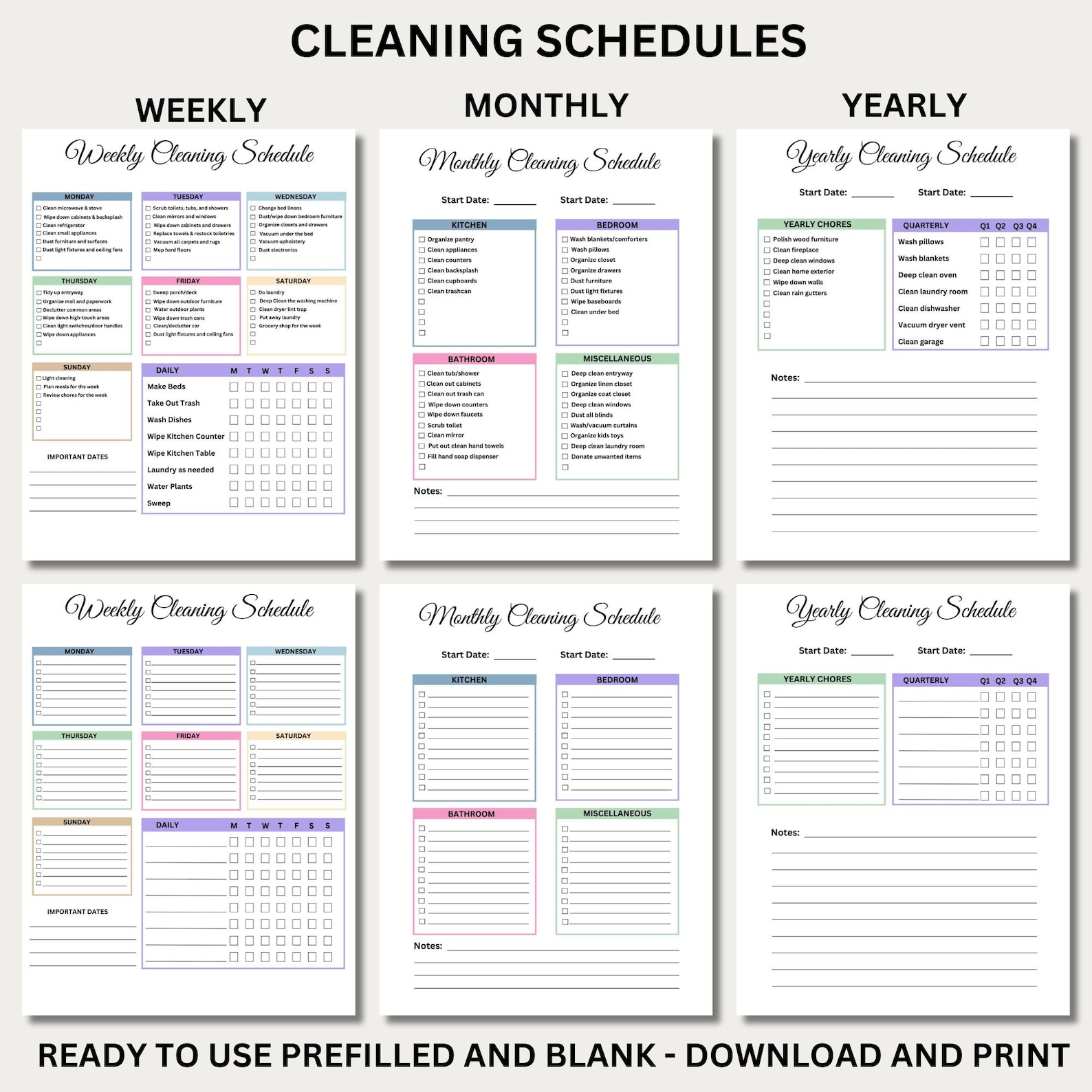 ADHD Cleaning Checklist Bundle, ADHD Cleaning Planner, ADHD Chore Chart ...