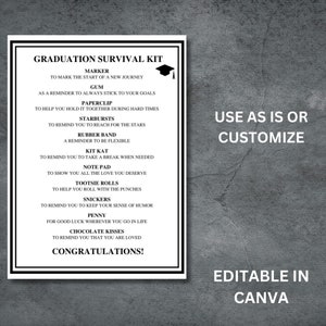 Graduation Survival Kit, Gift Tags Editable, Graduation Party Favors ...