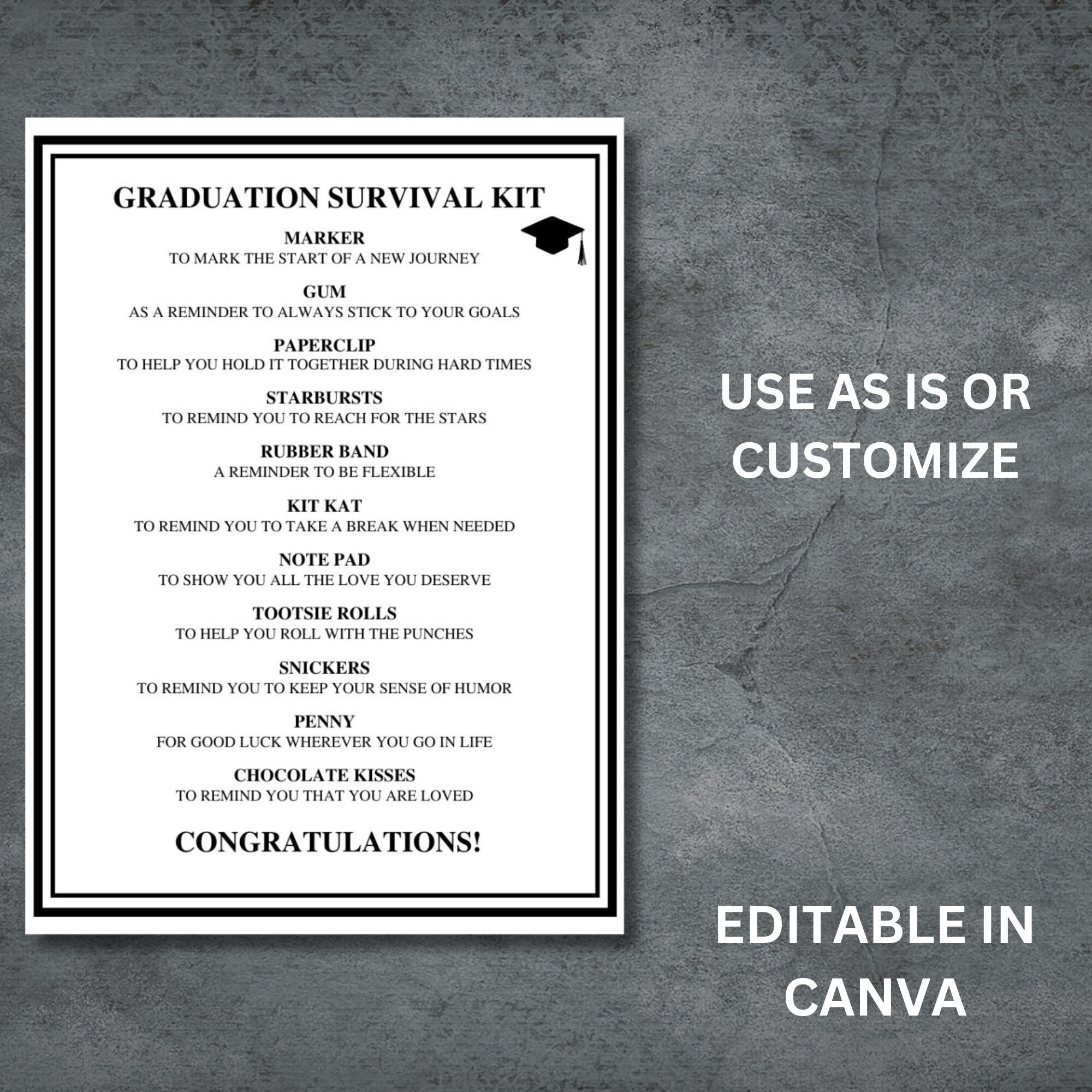 Graduation Survival Kit, Gift Tags Editable, Graduation Party Favors ...