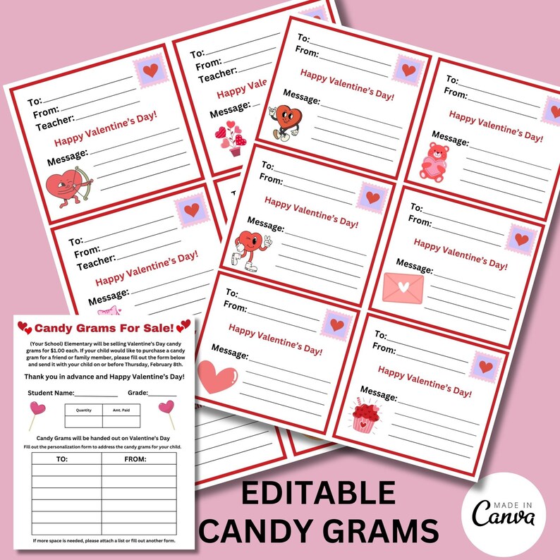 Editable Valentines Day Candy Gram Printable, Lollipop Candy Gram for ...