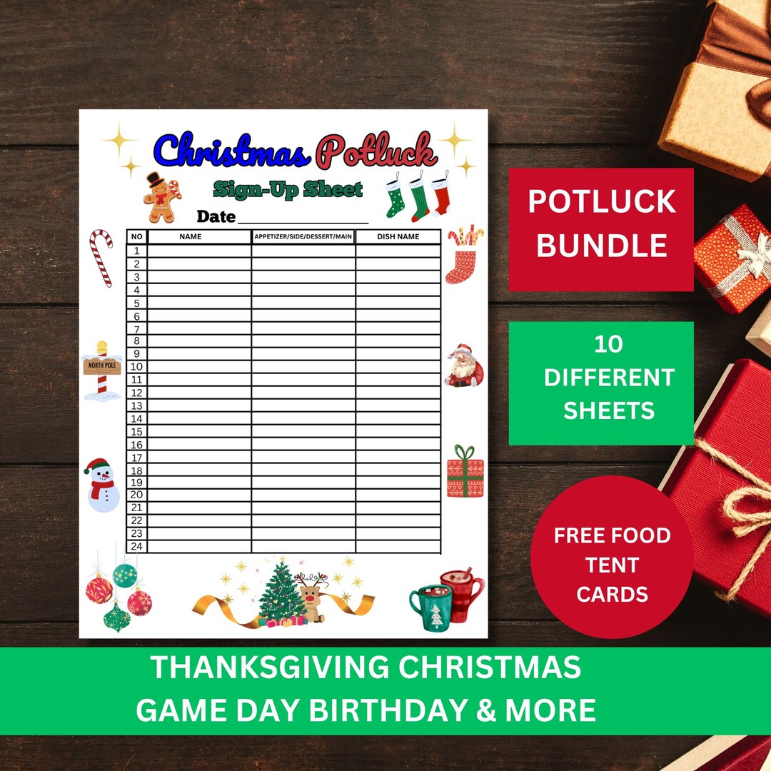 Potluck Sign up Sheet Bundle Potluck Food Tent Card Potluck - Etsy ...