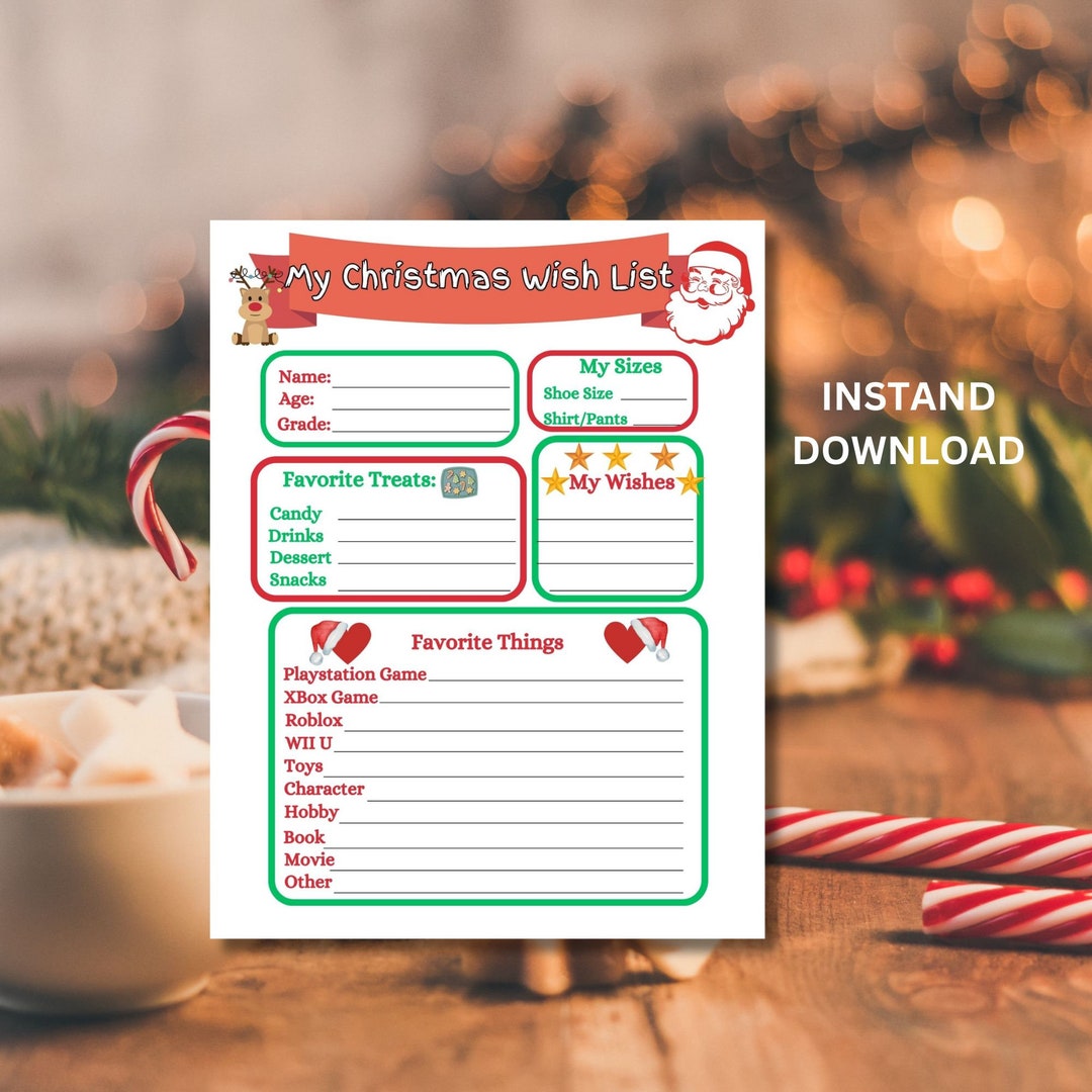 Kids Christmas Wish List Questionnaire: Printable Santa Letter (PDF) - Etsy