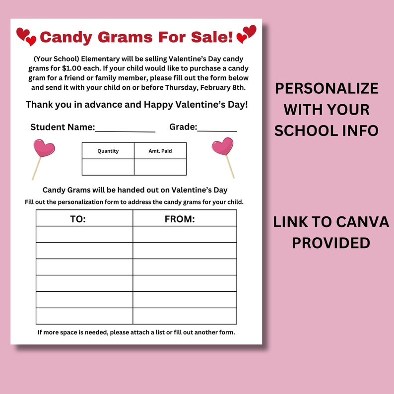 Editable Valentines Day Candy Gram Printable, Lollipop Candy Gram for ...