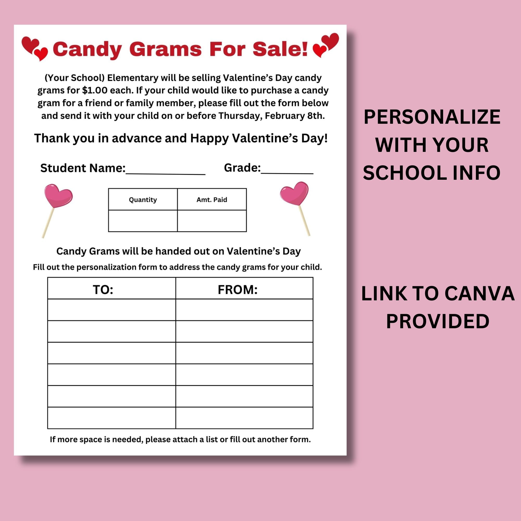 Editable Valentines Day Candy Gram Printable, Lollipop Candy Gram for ...