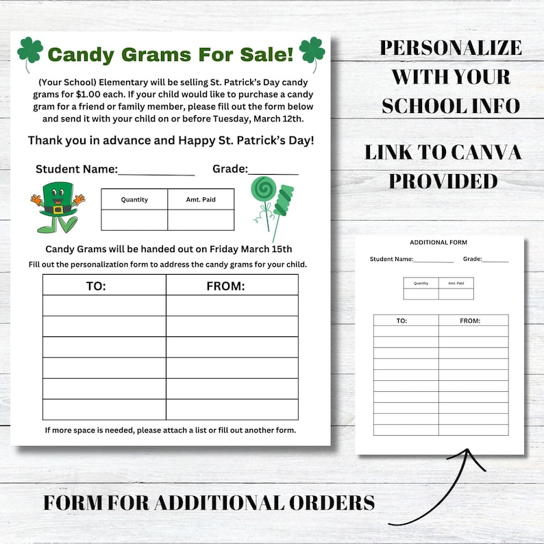 Editable St Patricks Day Candy Gram Printable, Lollipop Candy Gram for ...