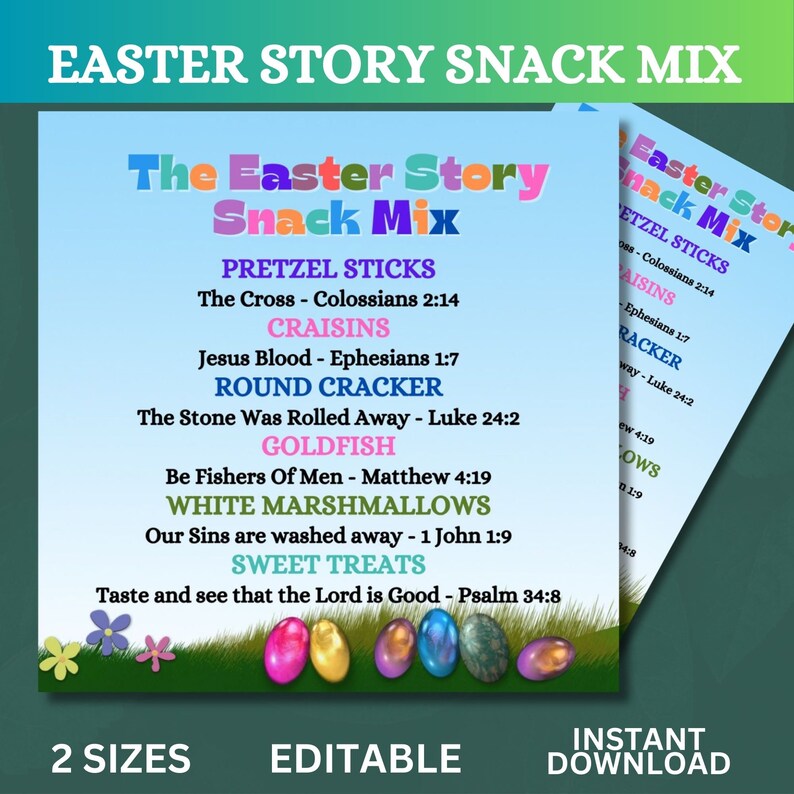 Easter Story Snack Mix Printable Tag Editable, Easter Basket Filler for ...