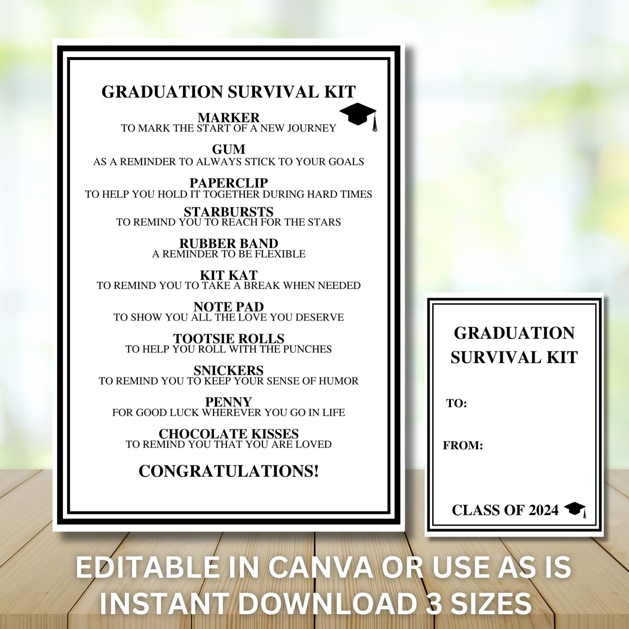 Graduation Survival Kit, Gift Tags Editable, Graduation Party Favors ...