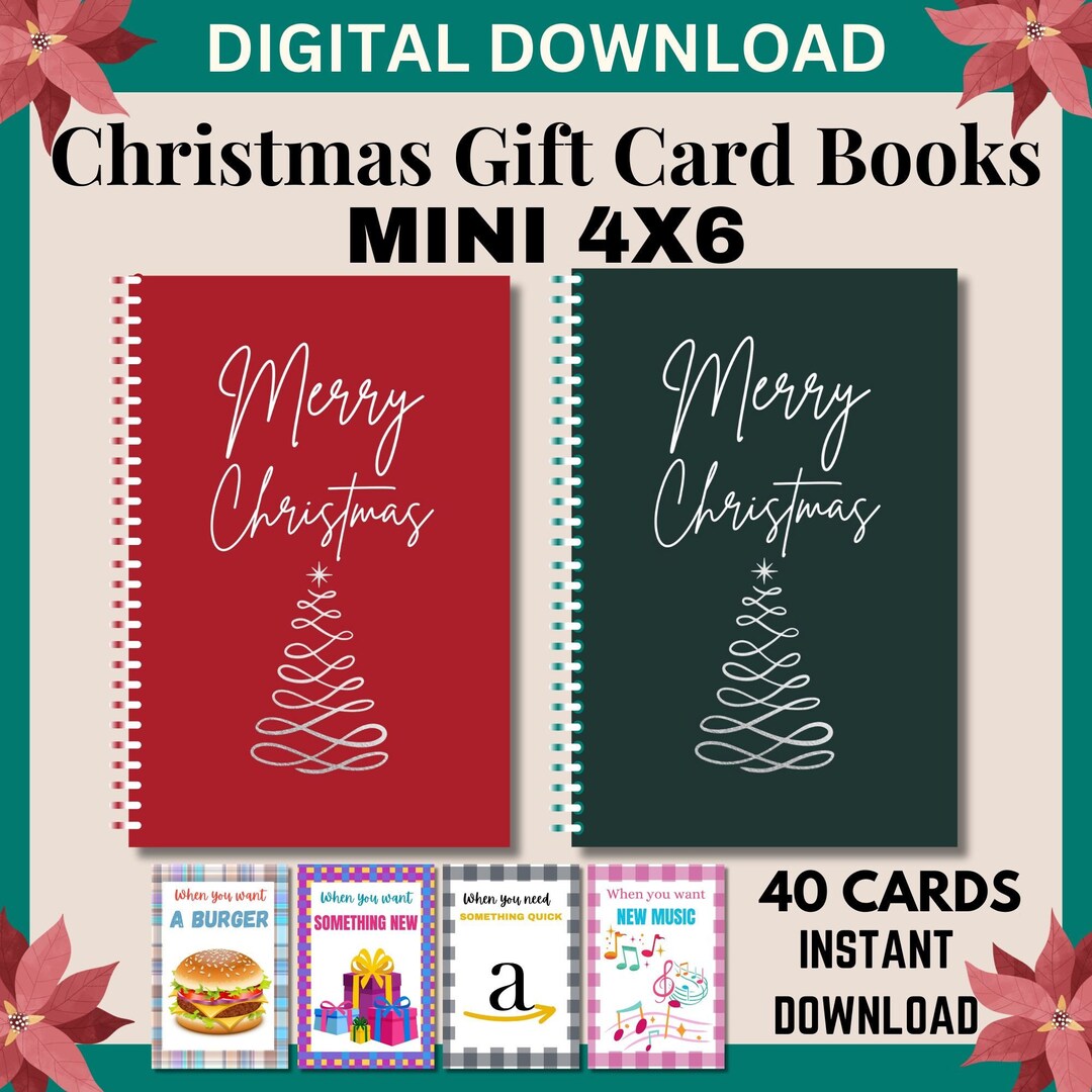 Christmas Gift Card Book, Mini Gift Card Book, Printable Christmas Gift ...