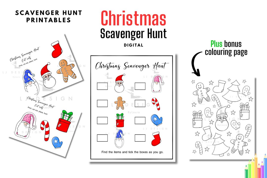 Christmas Scavenger Hunt - PDF Instant Download | Plus Bonus Colouring ...