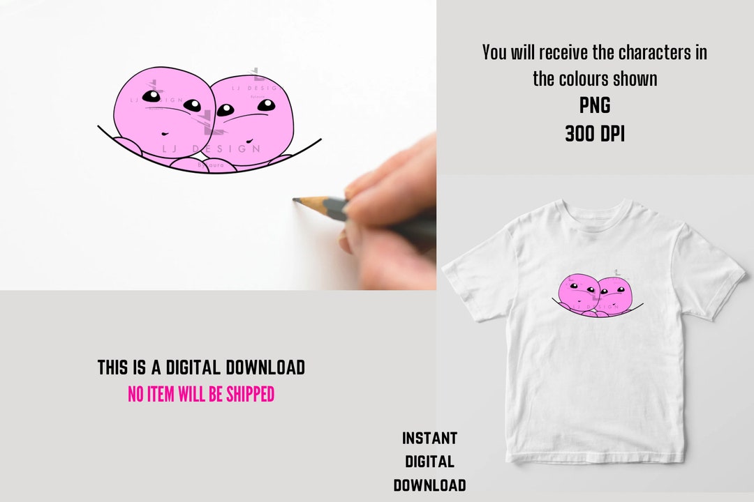 Digital Download Cute Characters Pink PNG File Transparent Perfect for ...
