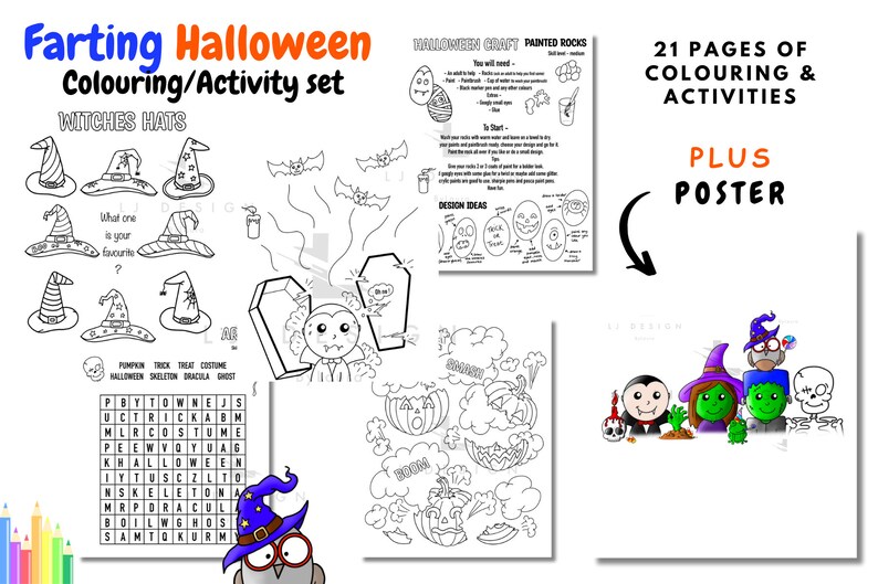 The Farting Halloween Colouring Activity Set - PDF Instant Download ...