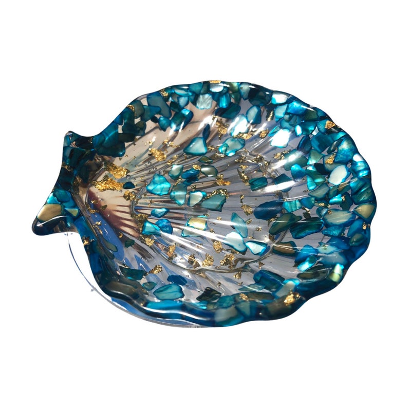 Sea Shell Dish - Blue & Gold - Etsy