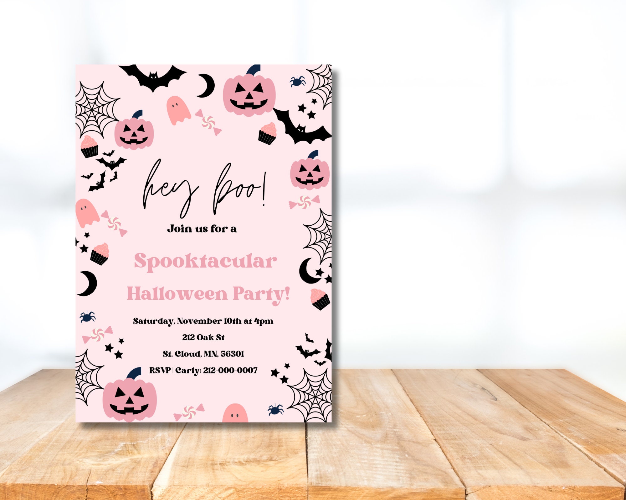 EDITABLE Cute Halloween Party Invitation Cute Pink Ghost - Etsy