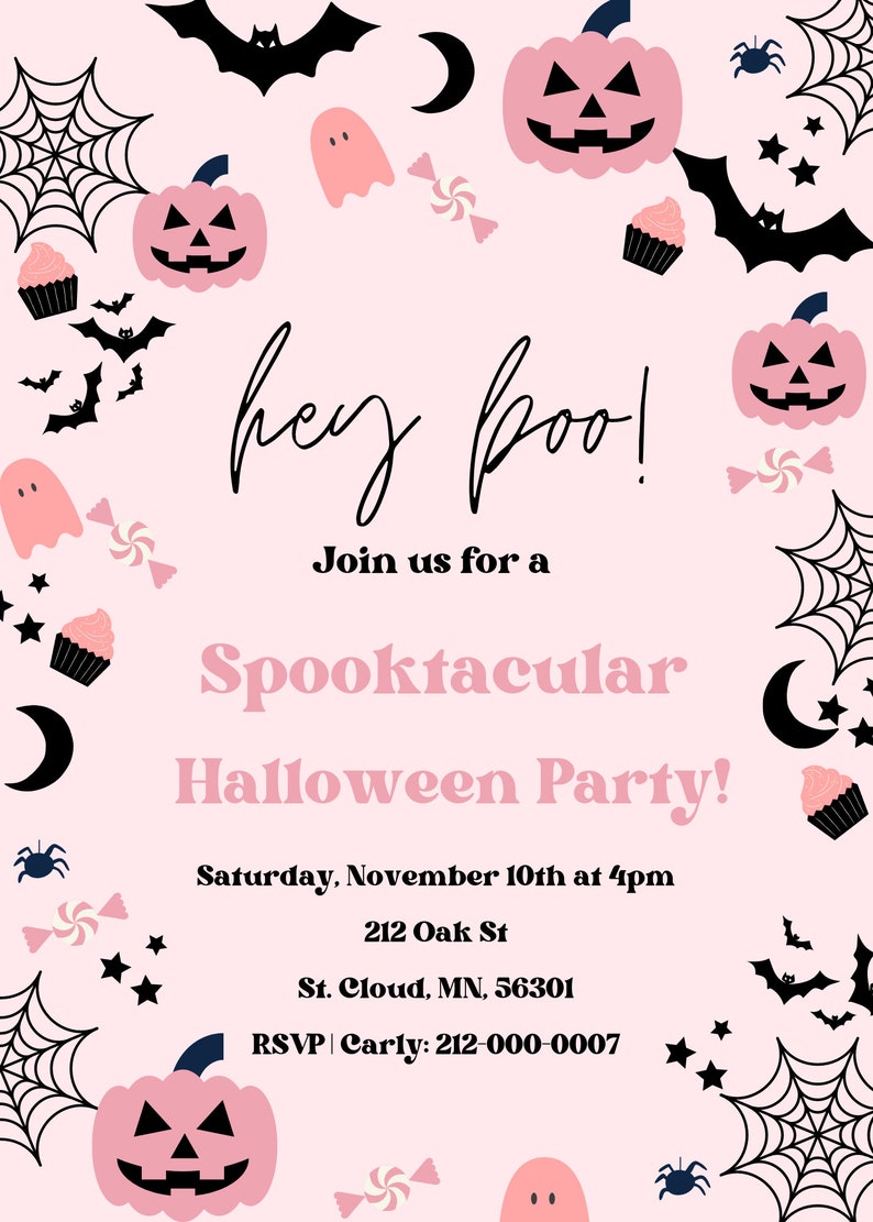 EDITABLE Cute Halloween Party Invitation Cute Pink Ghost - Etsy