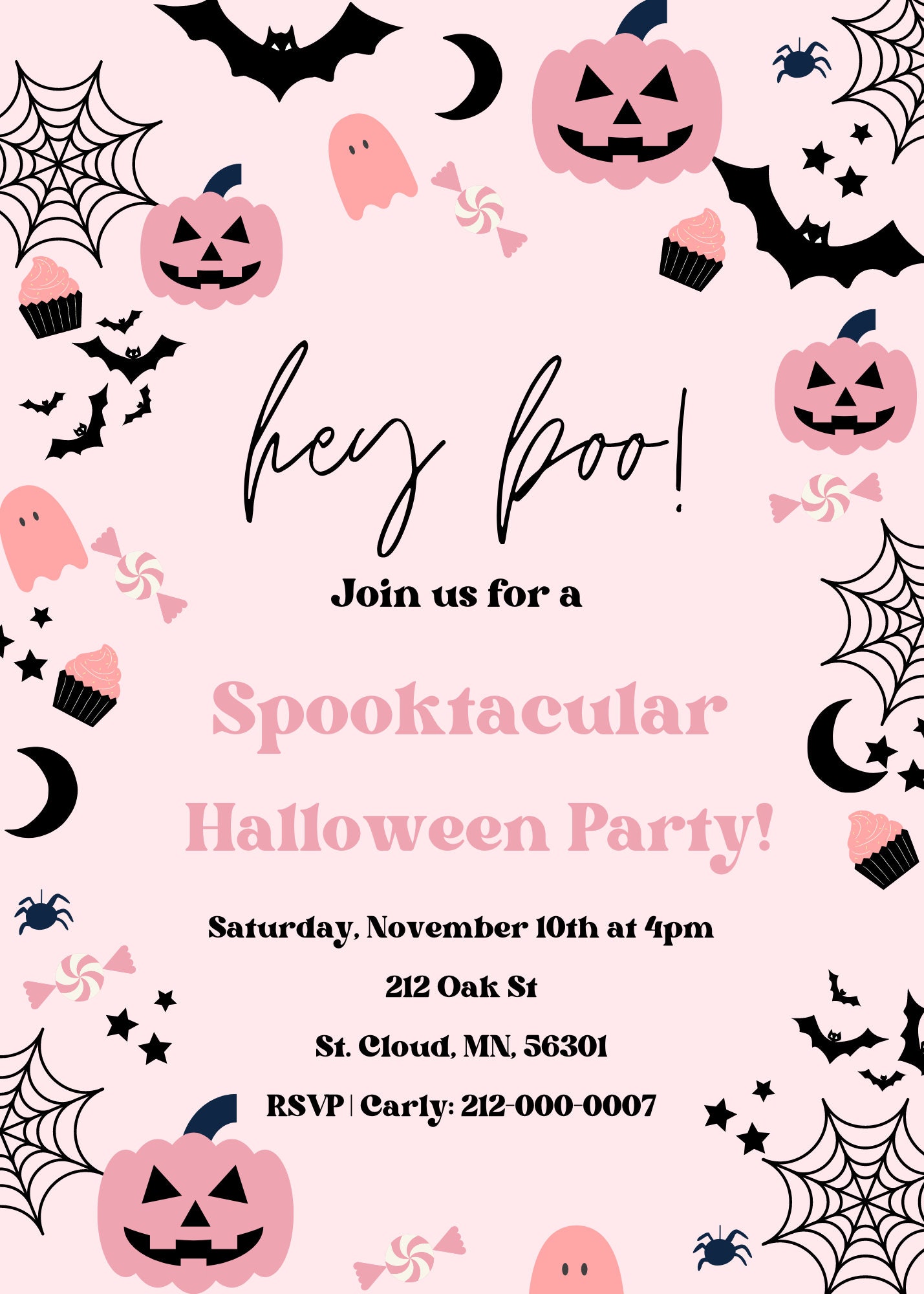 EDITABLE Cute Halloween Party Invitation Cute Pink Ghost - Etsy