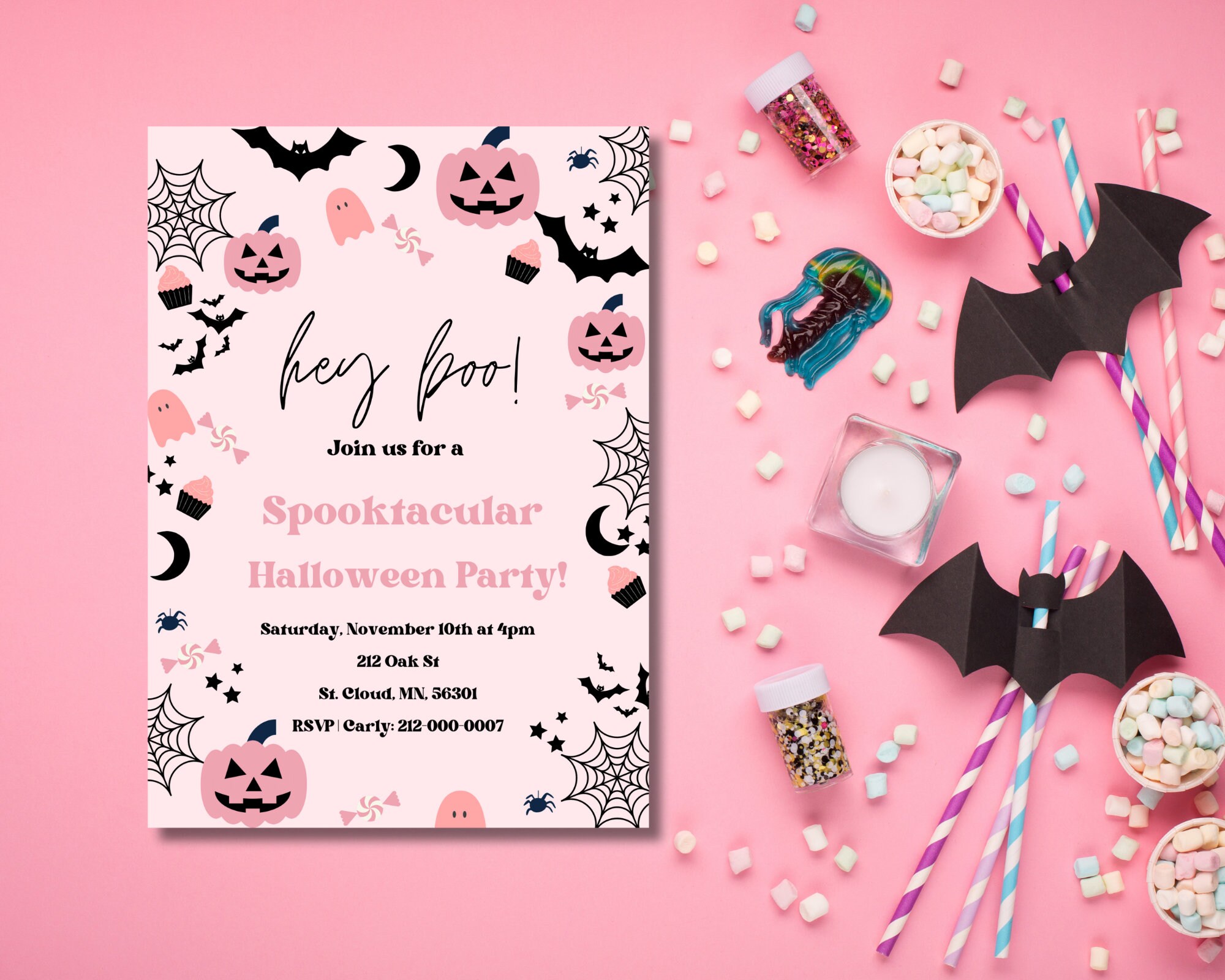 EDITABLE Cute Halloween Party Invitation Cute Pink Ghost - Etsy