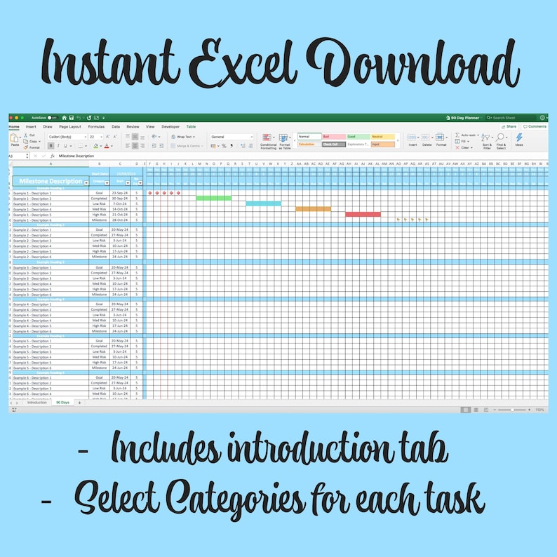90 Day Planner - Excel Template - Etsy