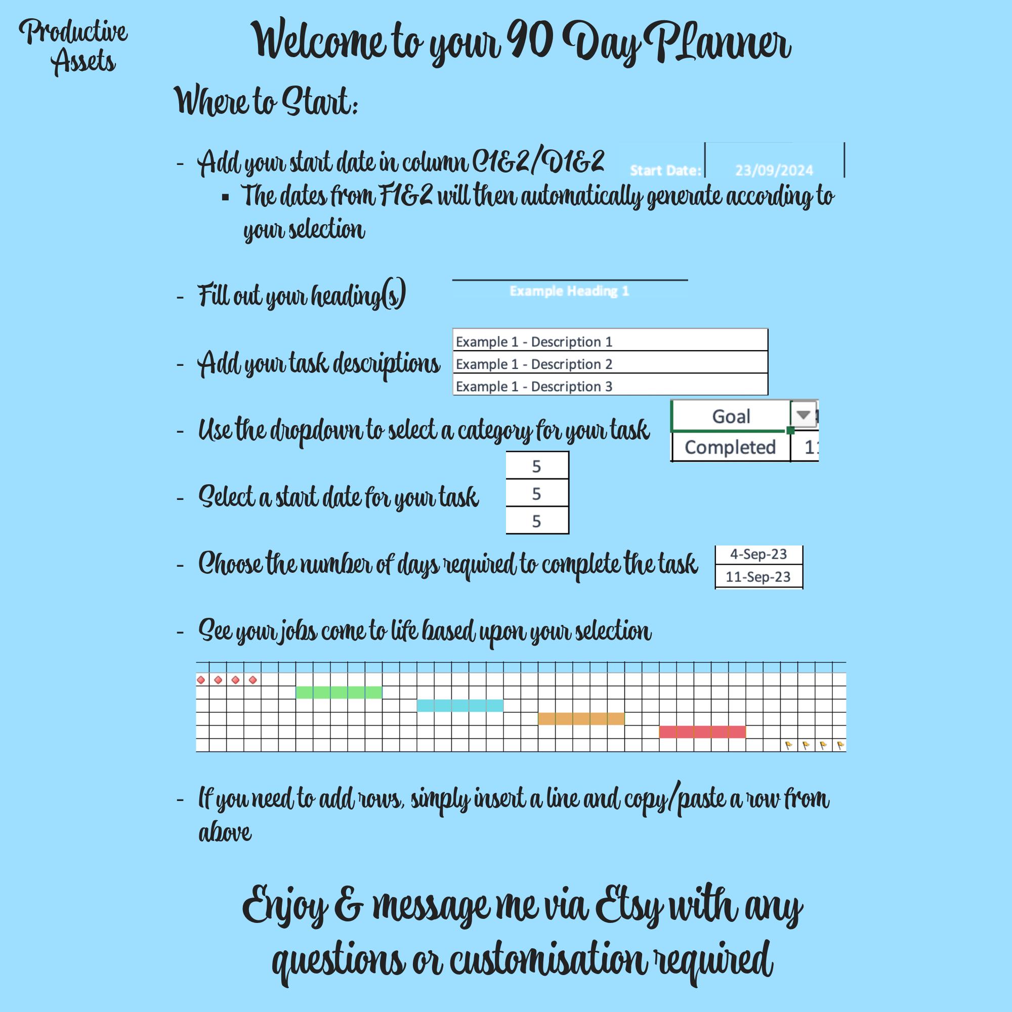 90 Day Planner - Excel Template - Etsy