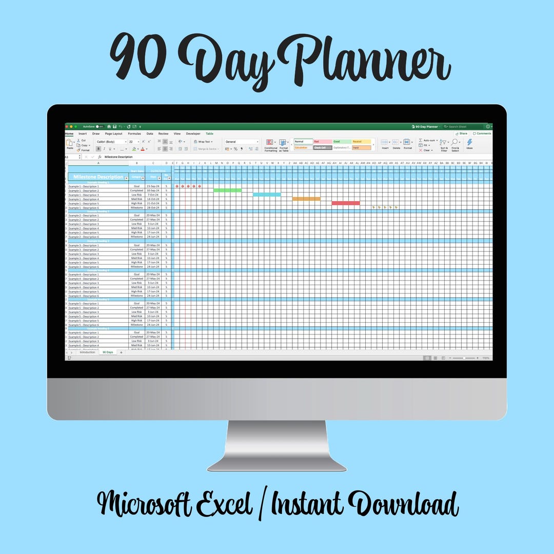 90 Day Planner - Excel Template - Etsy