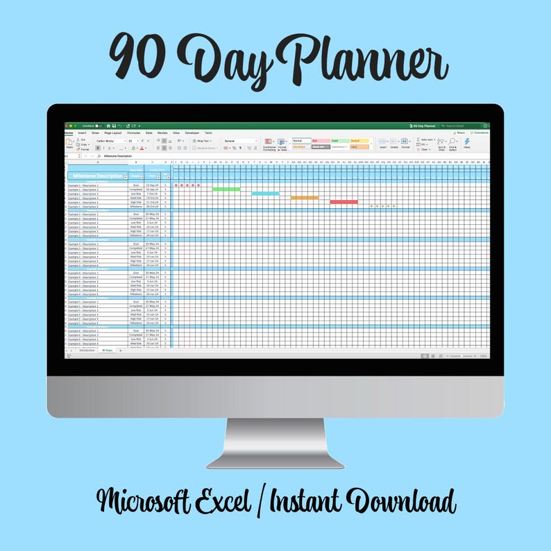 90 Day Planner - Excel Template - Etsy