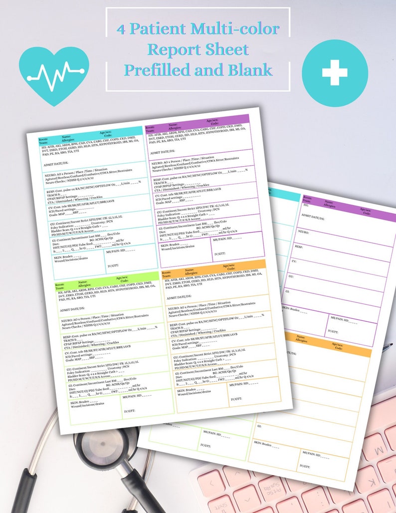 4 Patient Prefilled and Blank Nursing Report Sheet/brain - Etsy