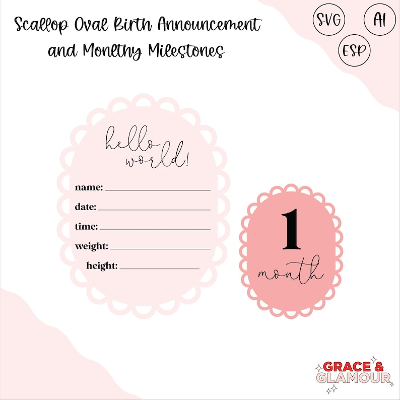 Scallop Oval Birth Announcement SVG: Baby Milestone Sign (digital File ...