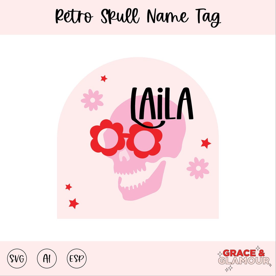 Retro Skull Name Tag SVG: Kids Bag Tag Laser Cut File (digital Download ...