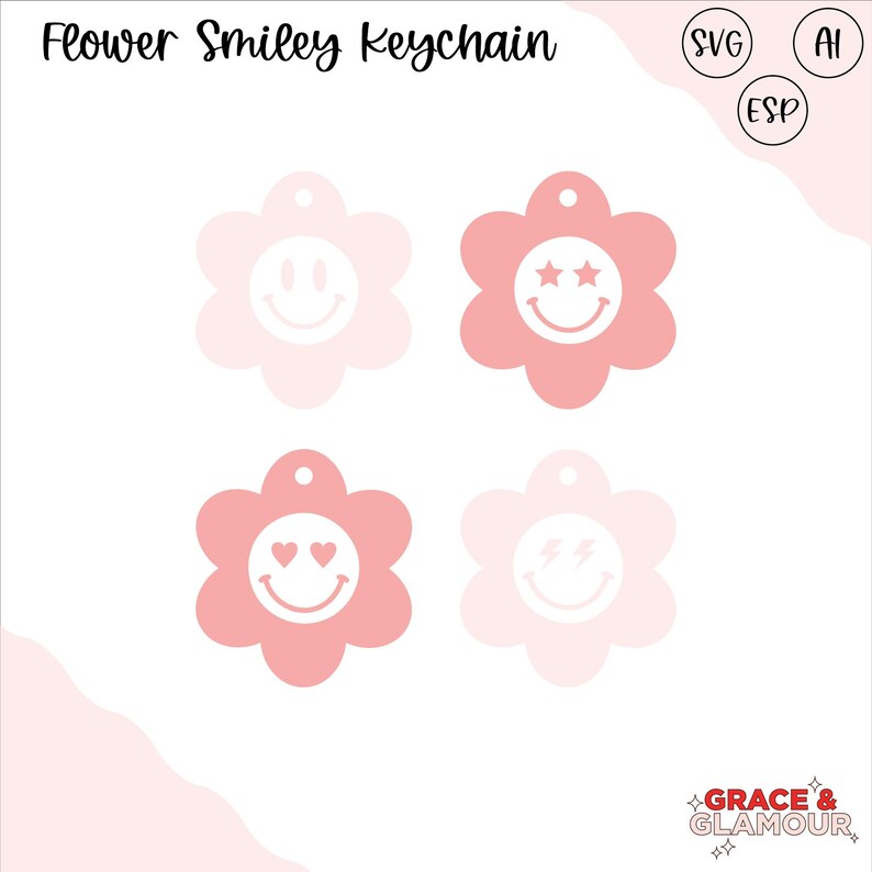 Smiley Floral Keychain SVG: Laser Cut Groovy Flower Design (digital ...