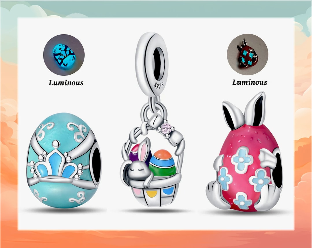 Easter Eggs & Easter Bunny, Luminous Easter Charms, S925 Sterling ...