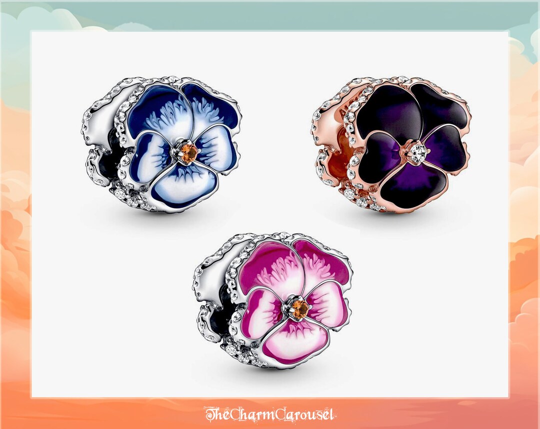Pansy Flower Charm Blue Purple Pink S925 Silver Women's DIY Bracelet ...